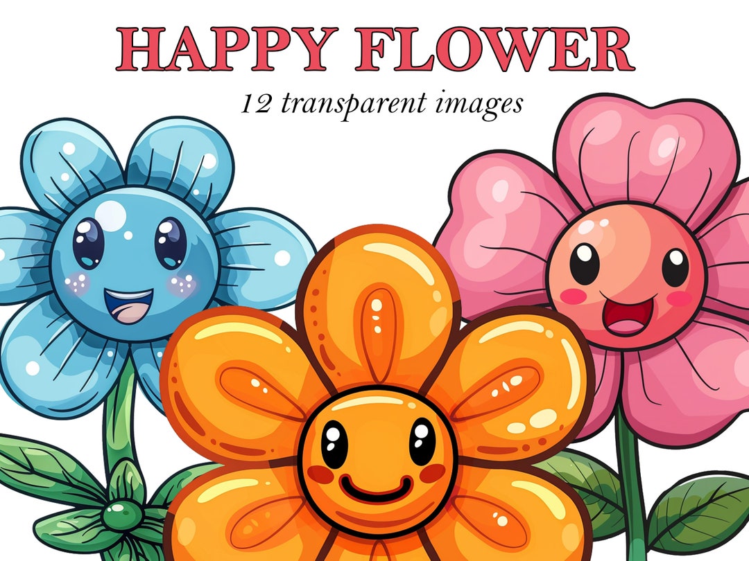 Cute Cartoon Flowers Clipart, Happy Flower PNG, 12 Images, Transparent ...