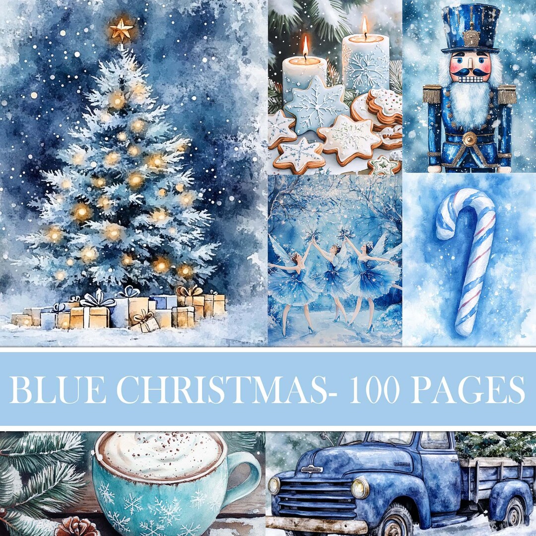 Blue Christmas Backgrounds, Junk Journal Supplies, Scrapbook, Collage ...