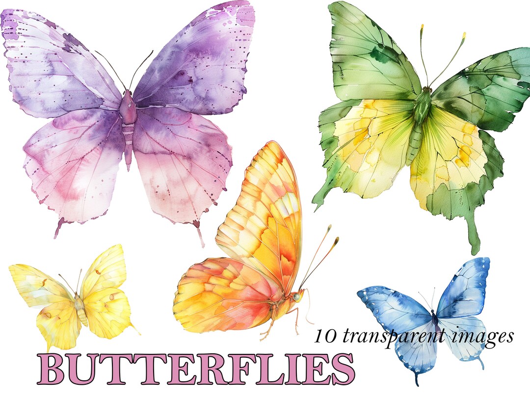 Pastel Butterfly Clipart, Pretty Watercolor Butterflies, PNG, 10 Images ...