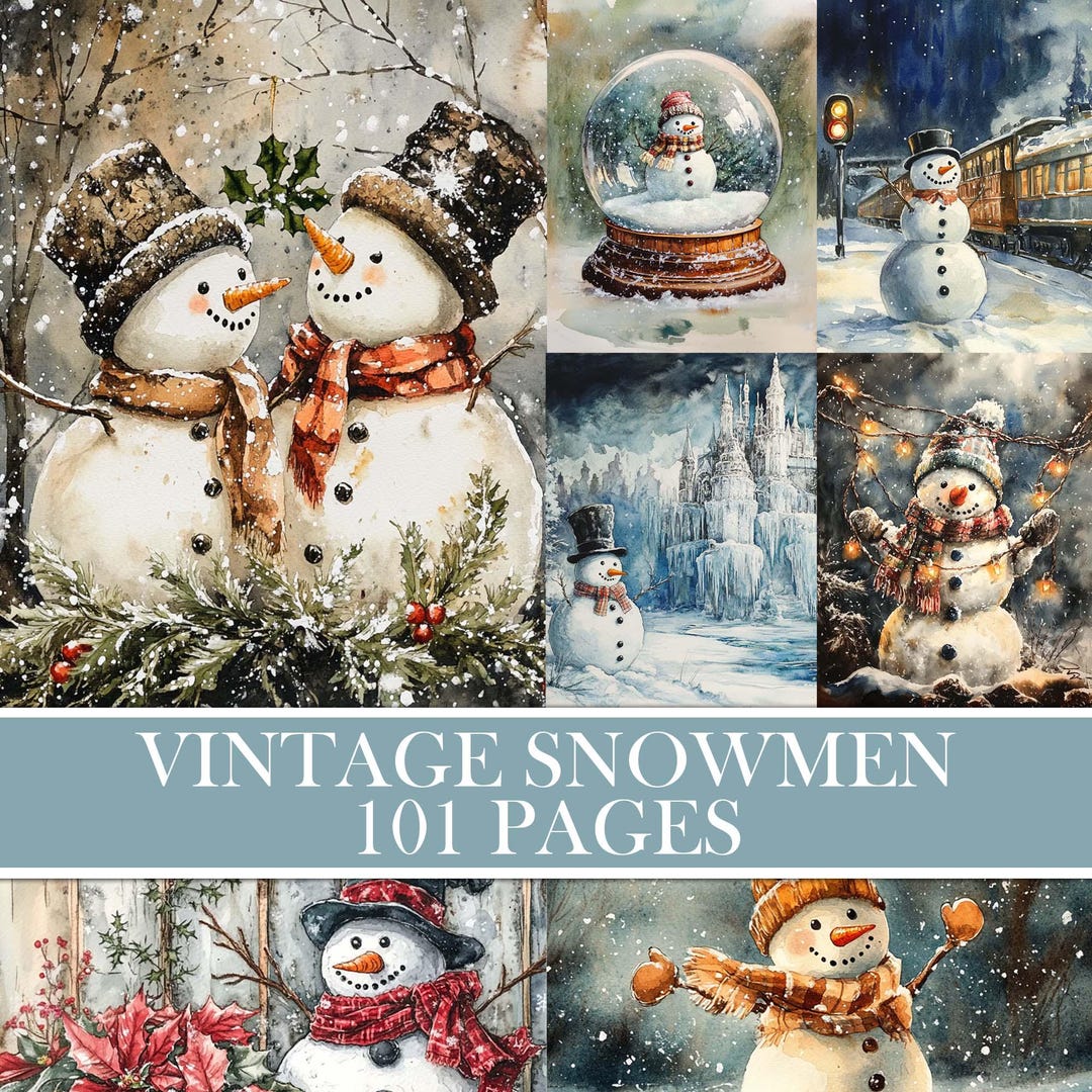 Vintage Snowmen Backgrounds, Junk Journal Supplies, Scrapbook, Collage ...