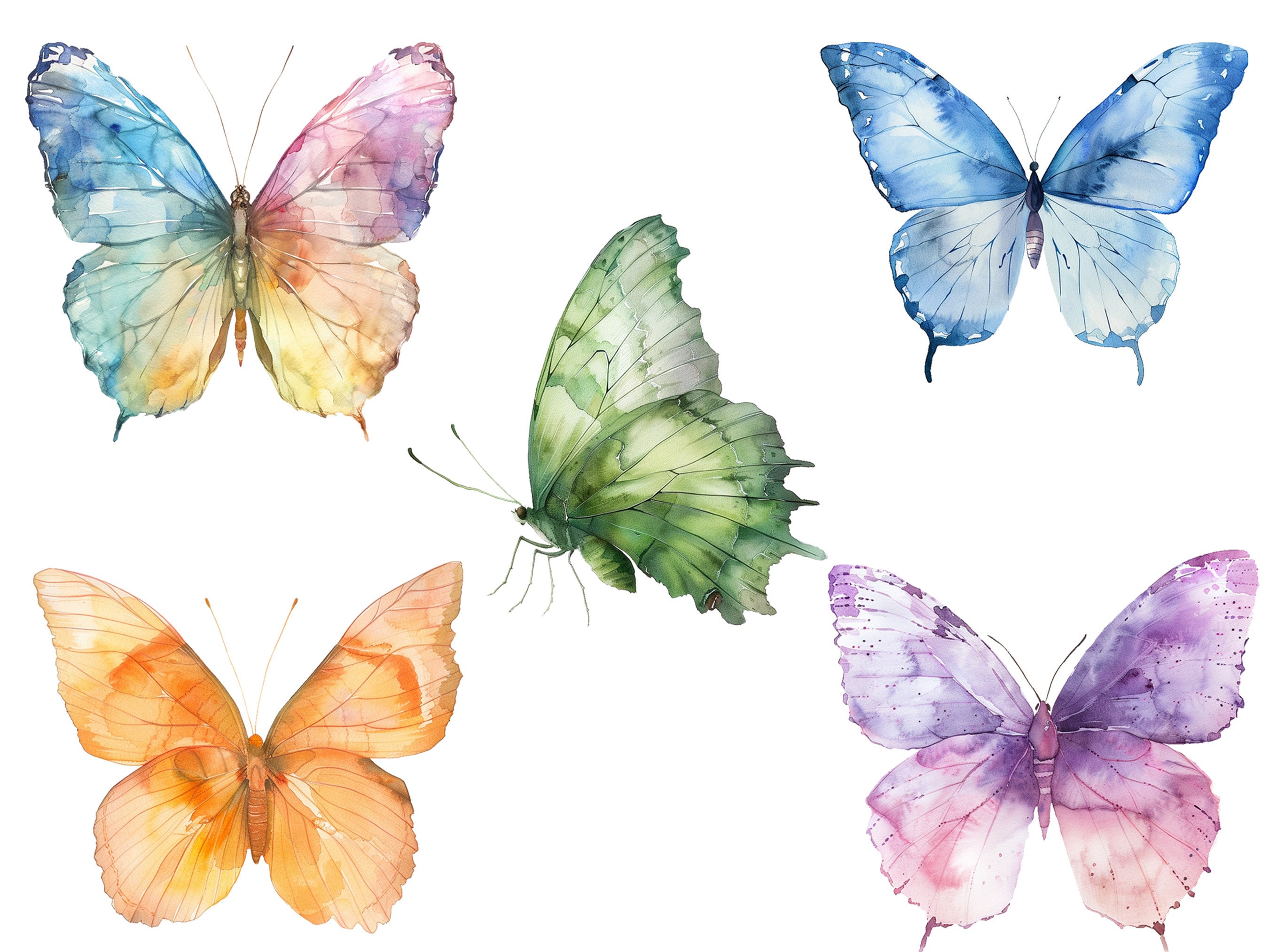 Pastel Butterfly Clipart, Pretty Watercolor Butterflies, PNG, 10 Images ...
