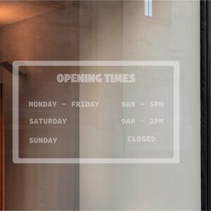 Opening Hours Window Sign Business Opening Time Vinyl Window Sign - Etsy