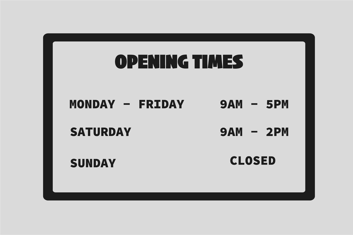 Opening Hours Window Sign Business Opening Time Vinyl Window Sign - Etsy
