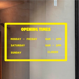 Opening Hours Window Sign Business Opening Time Vinyl Window Sign - Etsy