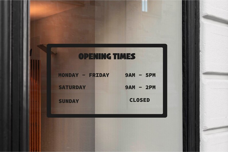 Opening Hours Window Sign Business Opening Time Vinyl Window Sign - Etsy