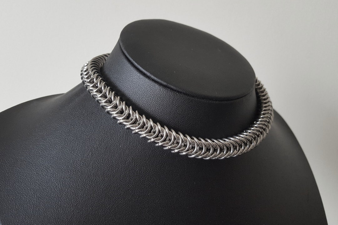 Box Weave Chainmail Link Choker Necklace - Stainless Steel Modern Industrial Chain Collar - Etsy