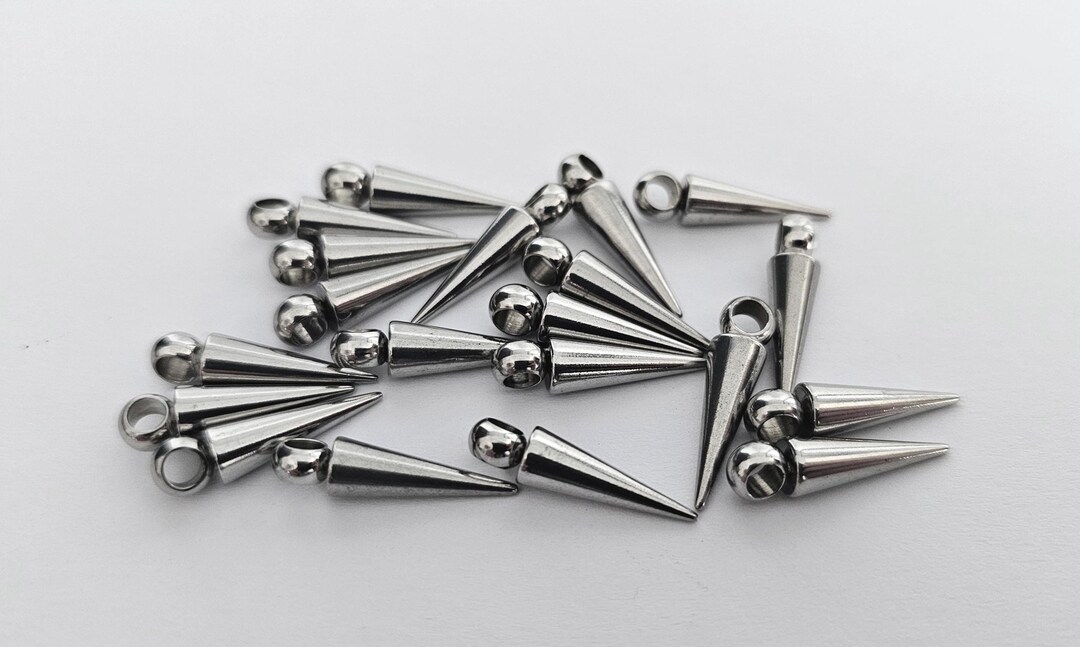 Long Stainless Steel Cone Spike Beads • 19.5mm X 5mm• 3mm Hole • Pack ...