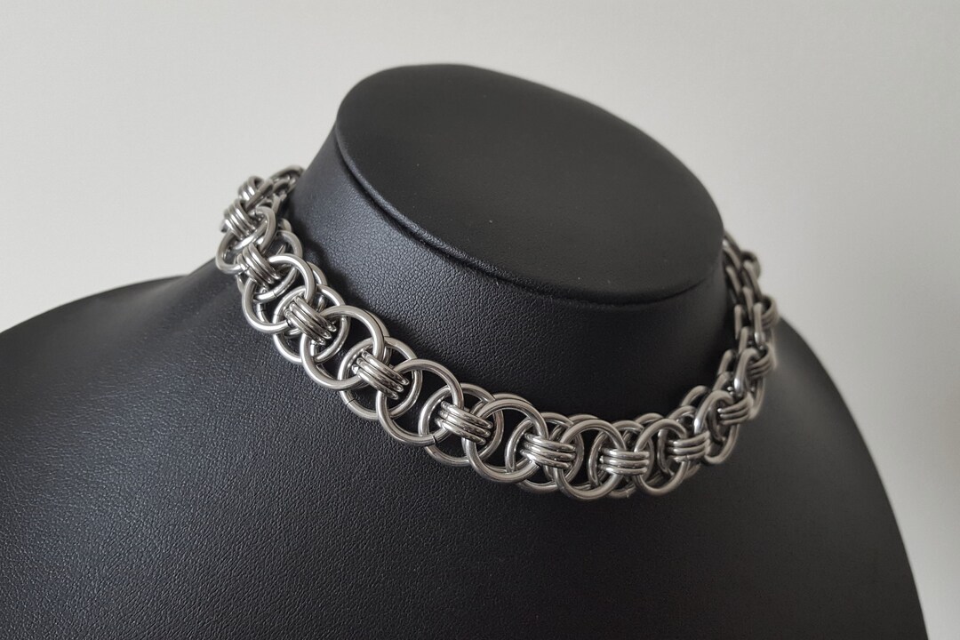 Chunky Helm Weave Chainmail Choker Necklace – Stainless Steel Statement ...