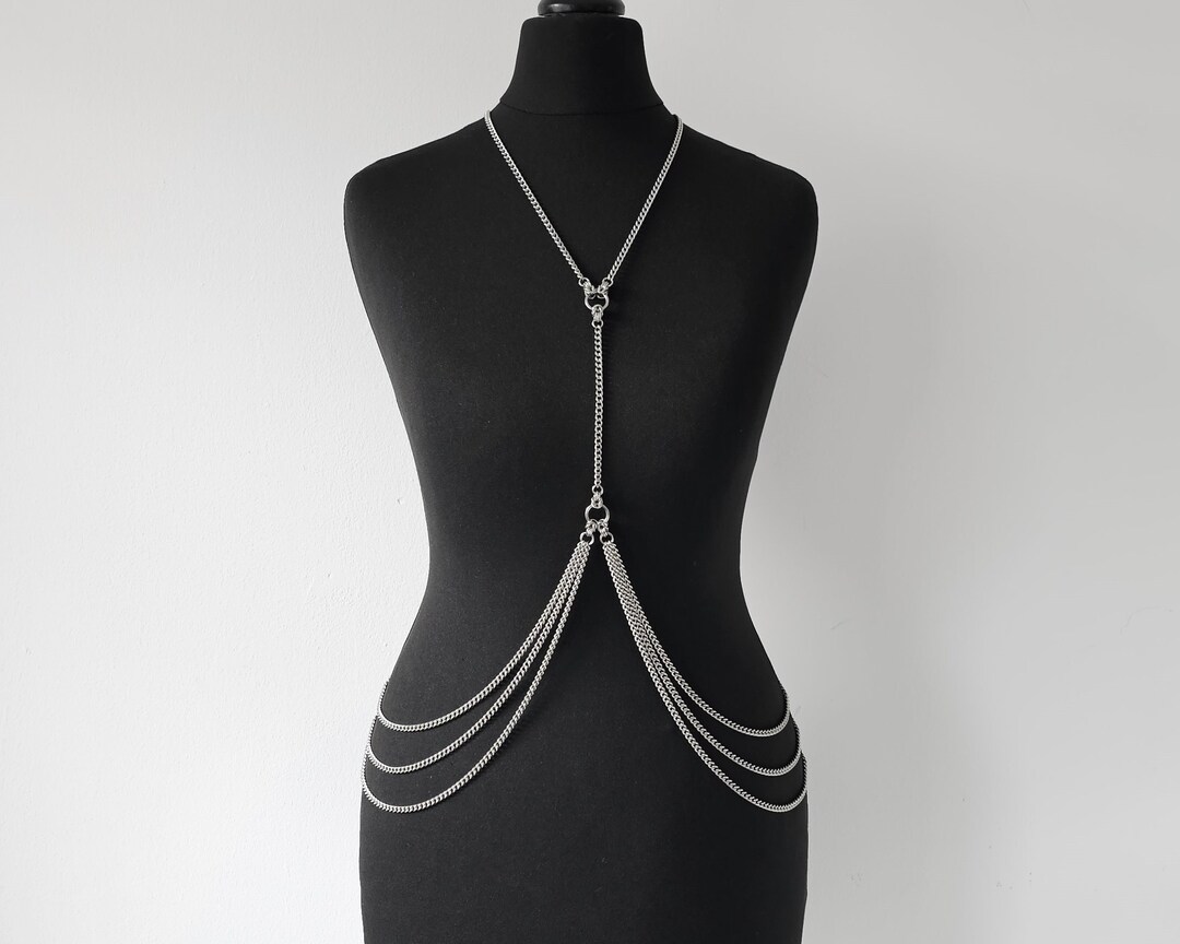 Stainless Steel Draped Body Chain With Byzantine Detail - Bikini Chain ...