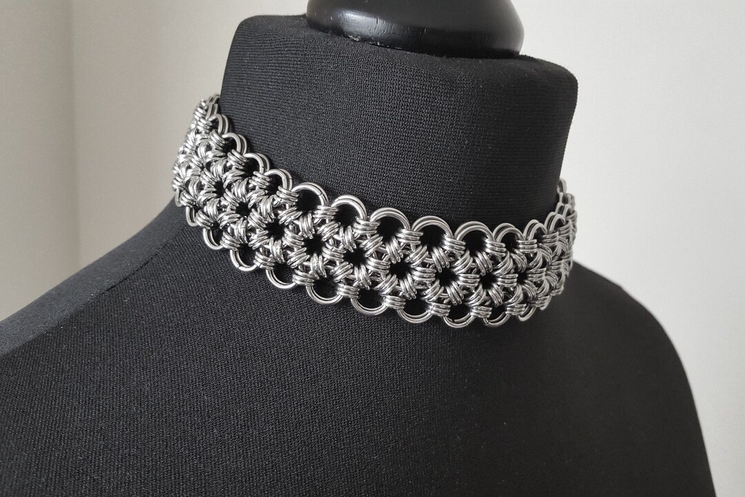 Stainless Steel Japanese Weave Chainmail Choker - Multi-link Wide ...