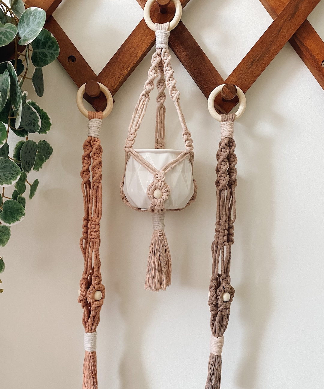 Mini Plant Hanger | Small Macrame Plant Hanger With Wooden Beads ...