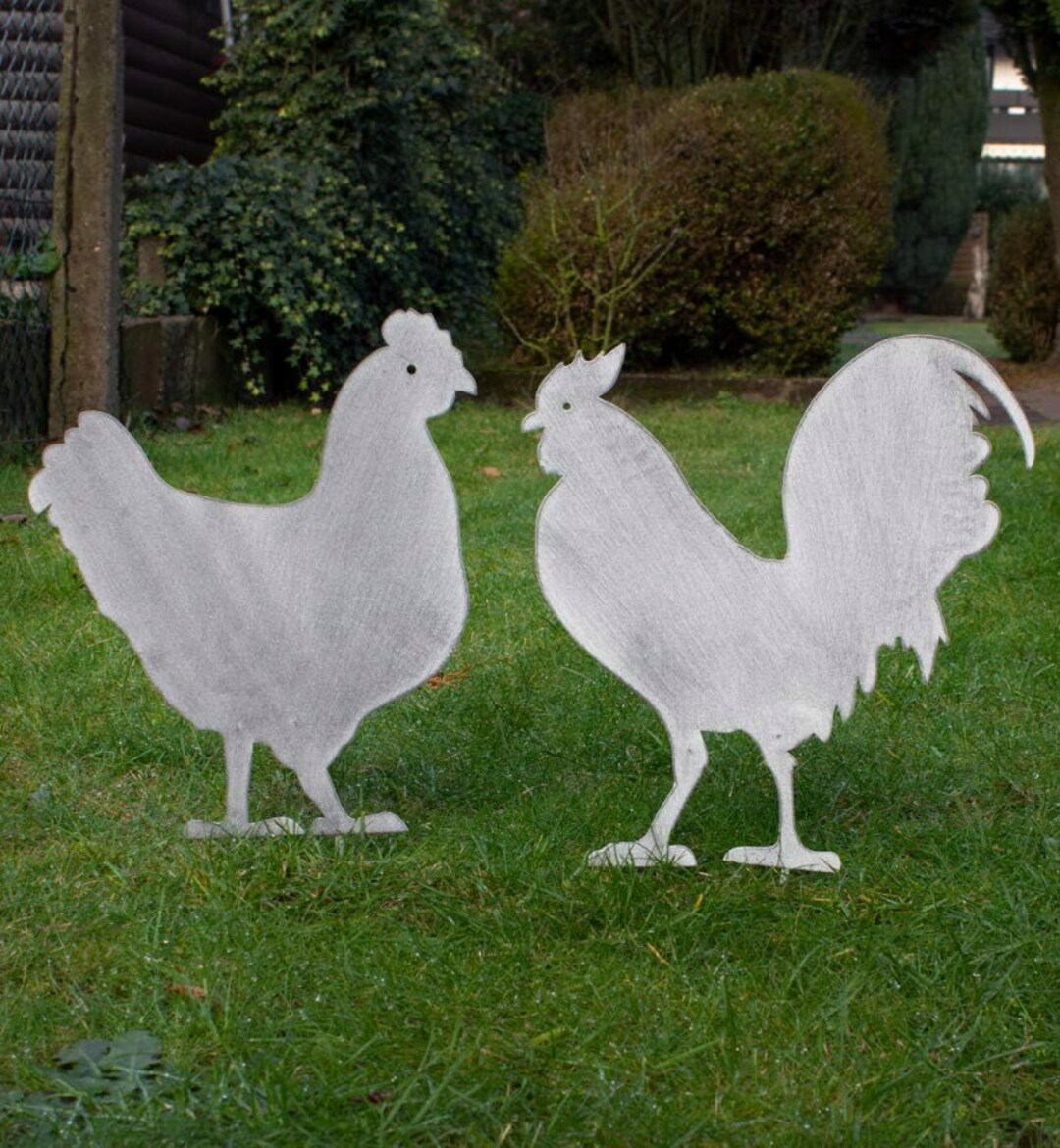 Metal Plug Hen & Rooster Grey Noble Chicken Garden Plug H44 Cm Set of 2 ...