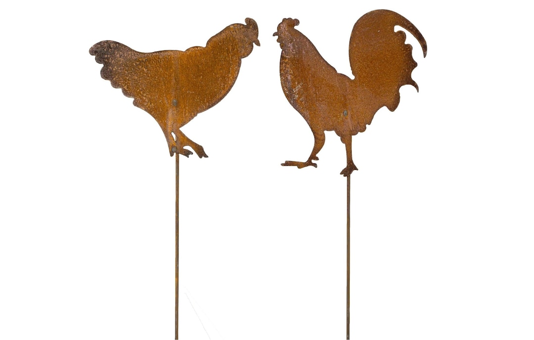 Metal Plug Rooster & Hen Patina Bed Plug Chicken Garden Plug - Etsy