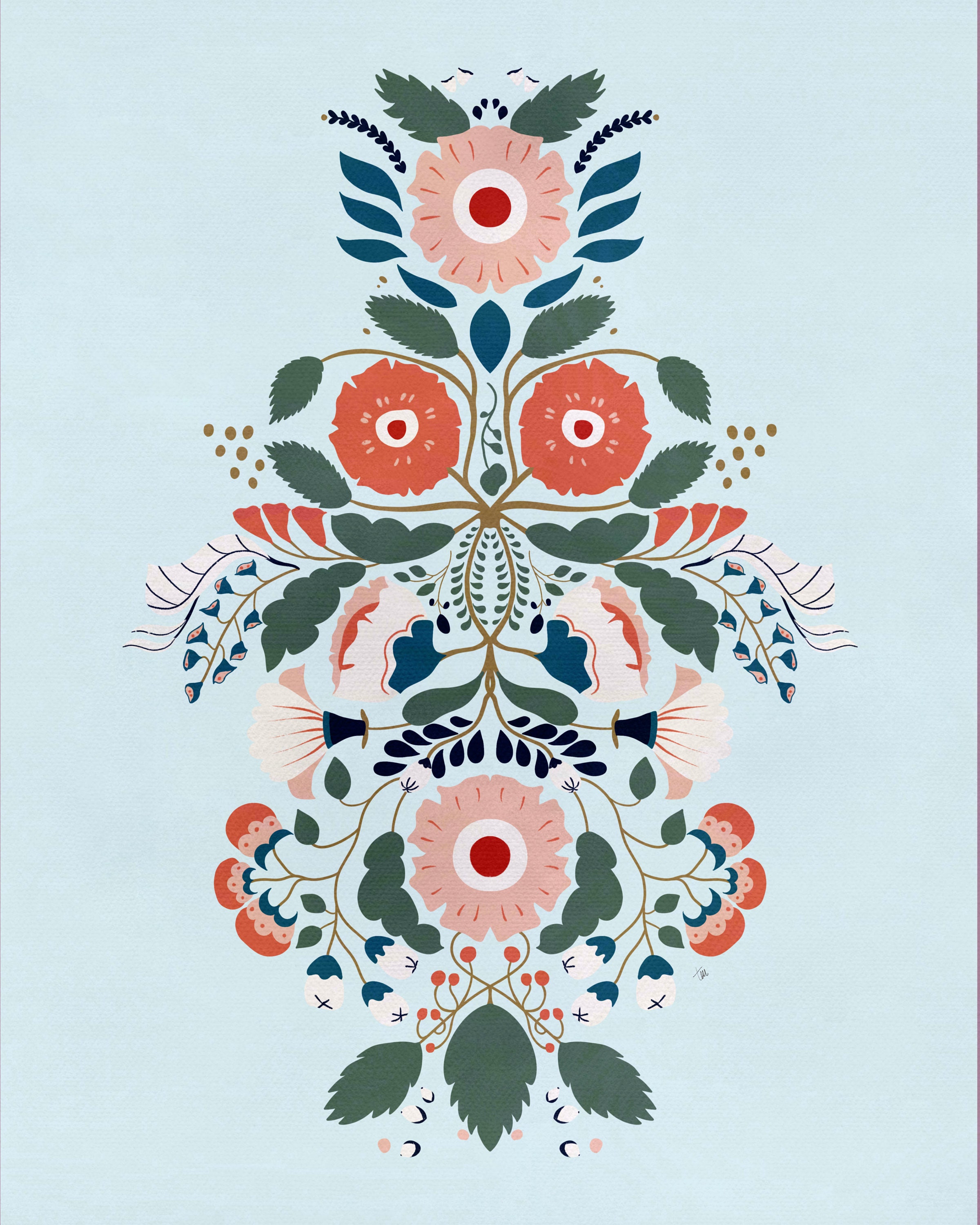 Scandinavian Kurbits Art Print Vintage Retro Folk Floral Poster, Trendy ...