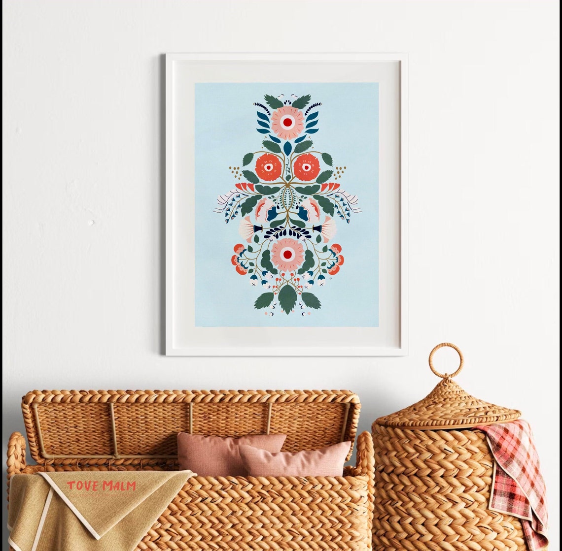 Scandinavian Kurbits Art Print Vintage Retro Folk Floral Poster, Trendy ...