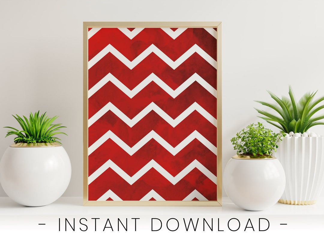 Chevron Stripes White and Red Printable Wall Art | Watercolor Geometric ...