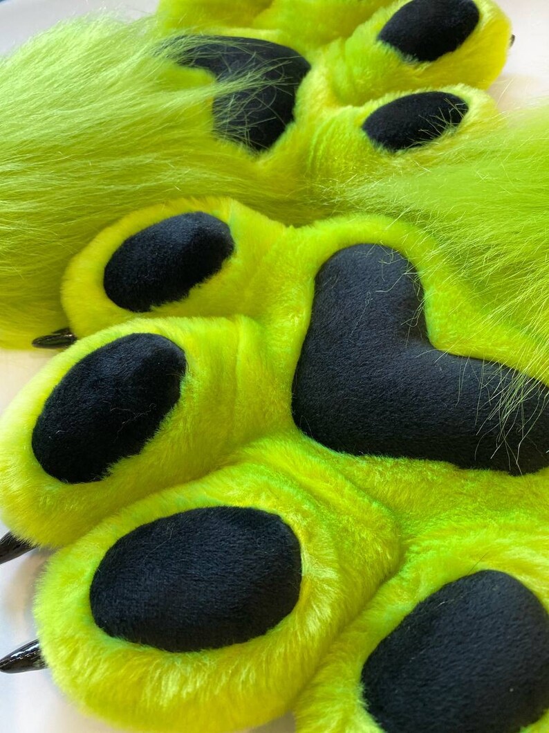 Green Blacj Fur Paws With Claws Fursuit Hand Paws Cat Paws - Etsy