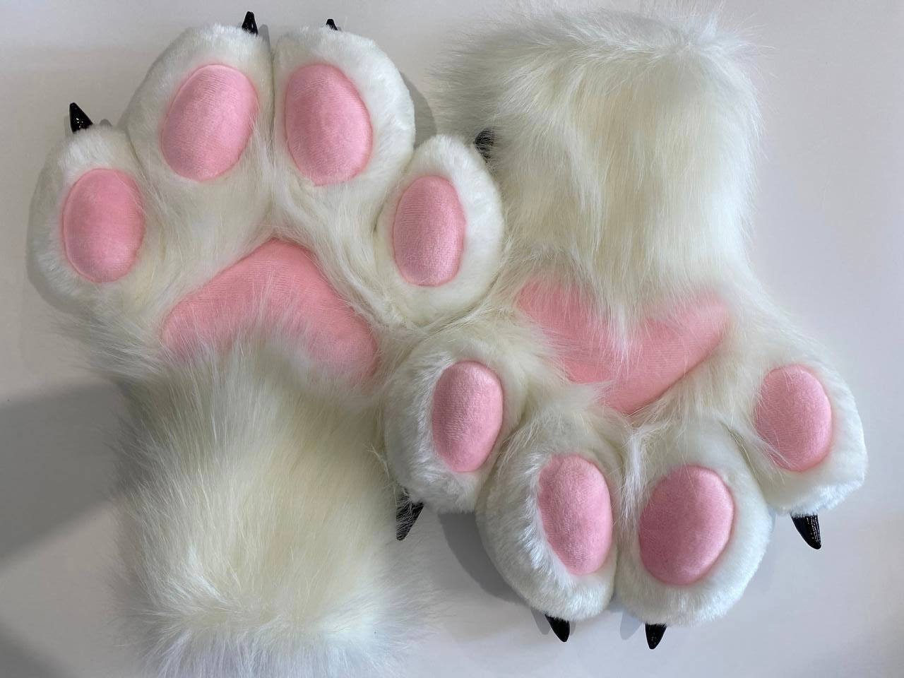 White Pink Fur Paws With Claws Fursuit Hand Paws Cat Paws | Etsy