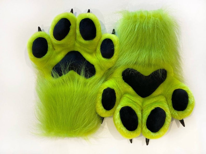 Green Blacj Fur Paws With Claws Fursuit Hand Paws Cat Paws - Etsy