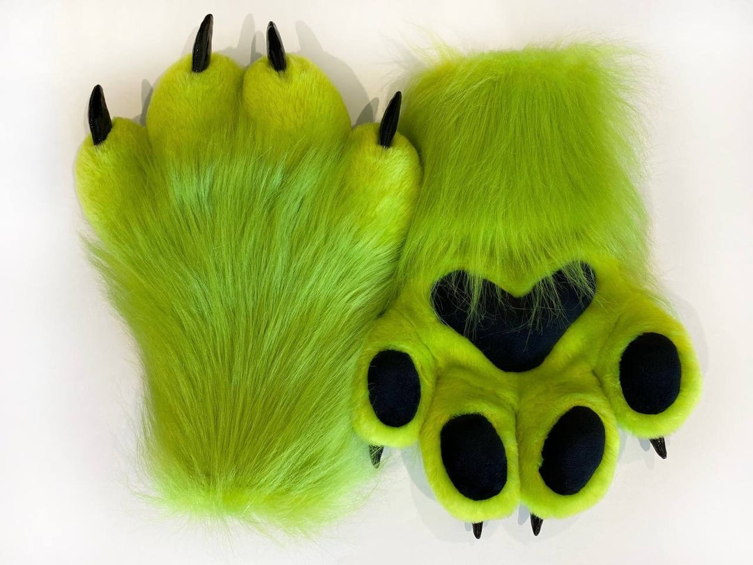 Green Blacj Fur Paws With Claws Fursuit Hand Paws Cat Paws Furry ...