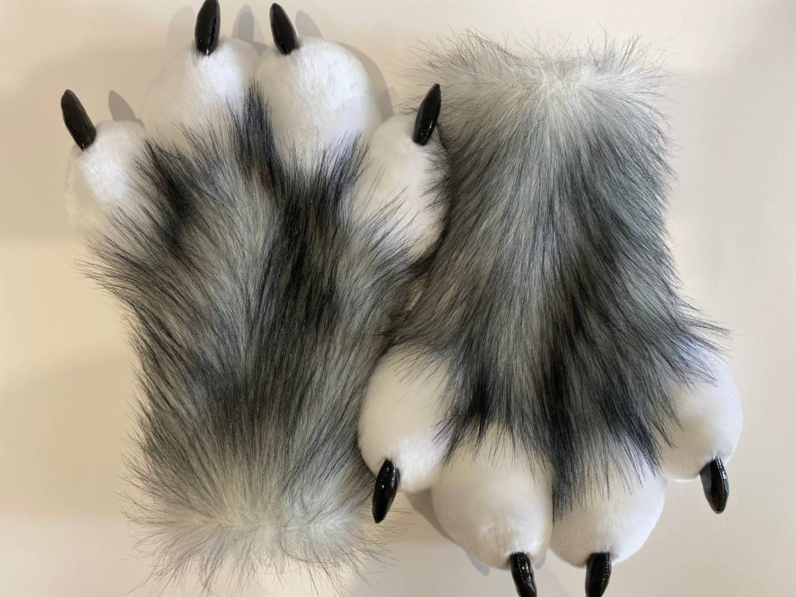 Gray Black White Fur Paws With Claws Fursuit Hand Paws Cat - Etsy