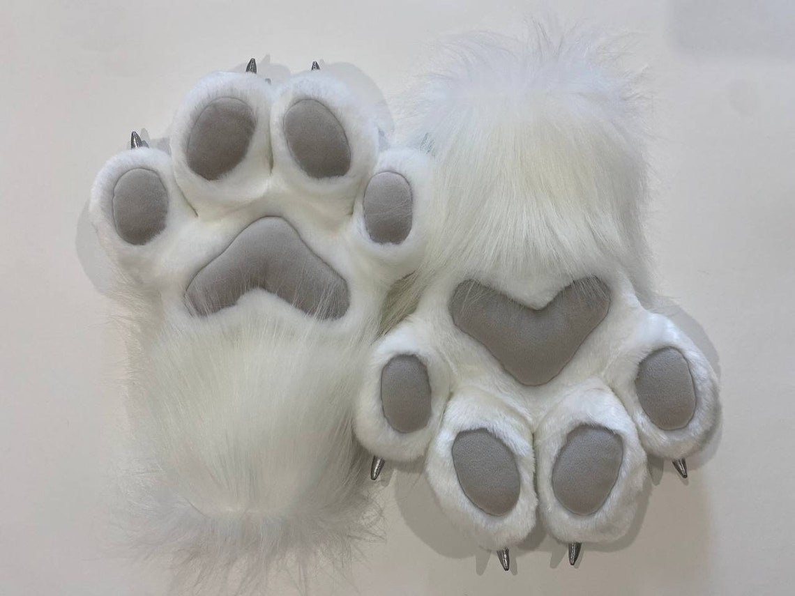 Gray White Fur Paws With Claws Fursuit Hand Paws Cat Paws - Etsy