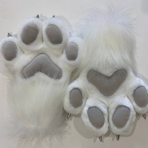 Gray White Fur Paws With Claws Fursuit Hand Paws Cat Paws - Etsy
