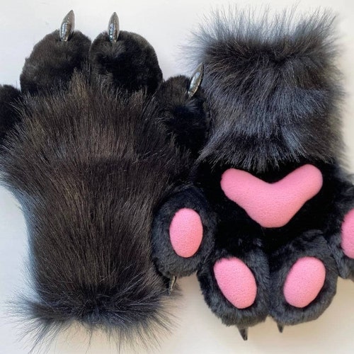 Gray Black White Fur Paws With Claws Fursuit Hand Paws Cat - Etsy