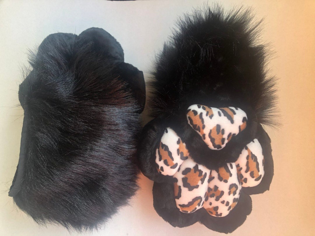 Black Leopard Fur Paws Without Claws Indoor Fursuit Feet Paws Fluffy ...