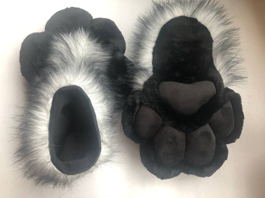 Gray Black Fur Paws Without Claws Indoor Fursuit Feet Paws Fluffy Furry ...