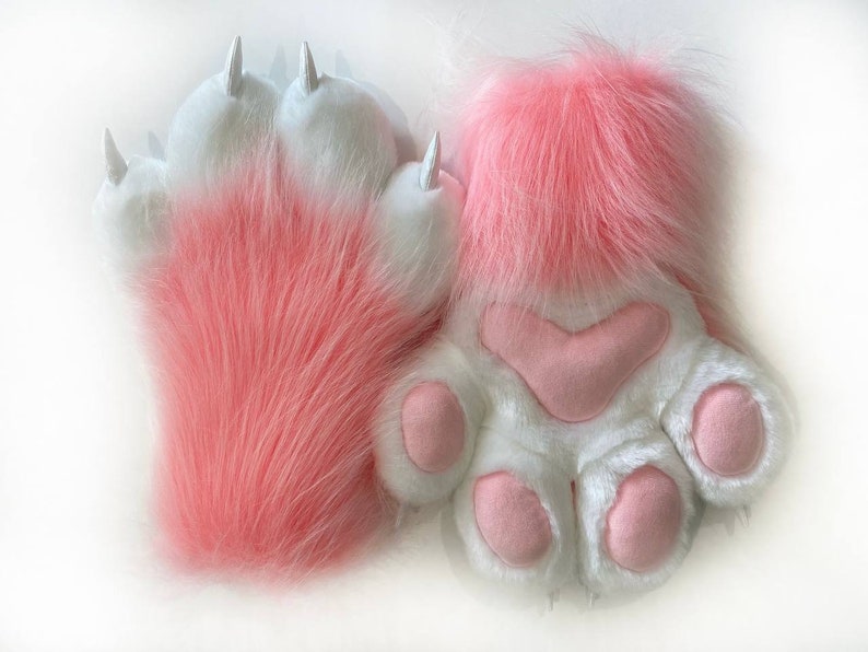 Pink White Fur Paws With Claws Fursuit Hand Paws Cat Paws - Etsy