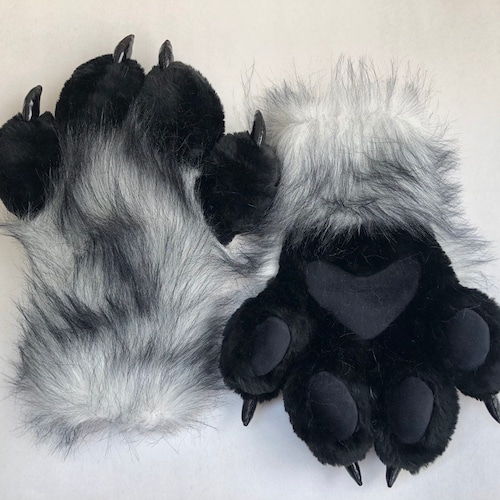 Gray White Fur Paws With Claws Fursuit Hand Paws Cat Paws - Etsy