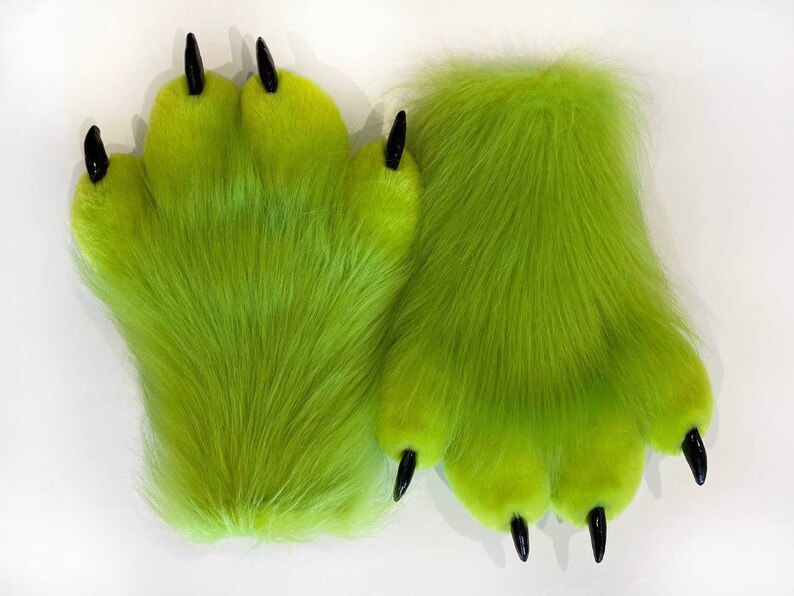 Green Blacj Fur Paws With Claws Fursuit Hand Paws Cat Paws - Etsy