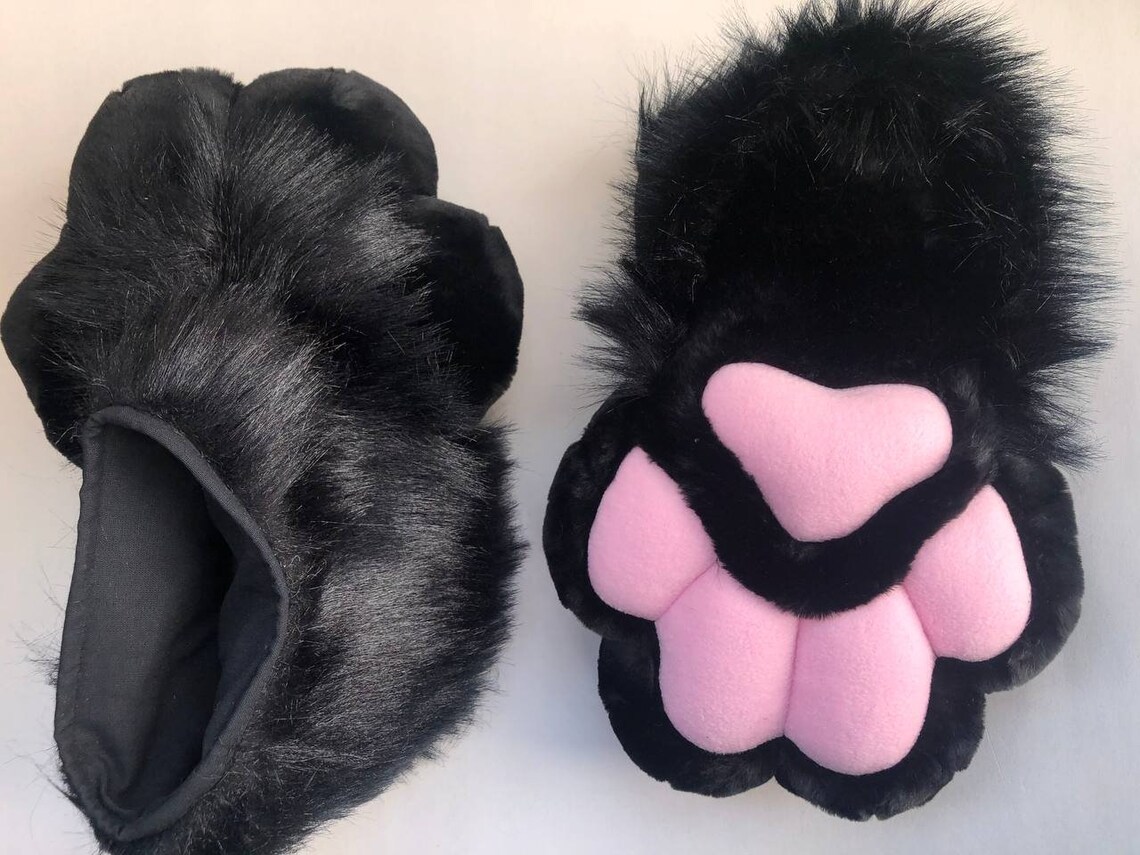 Black Pink Fur Paws Without Claws Indoor Fursuit Feet Paws - Etsy
