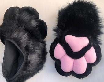 Gray Black Fur Paws Without Claws Indoor Fursuit Feet Paws Fluffy Furry ...