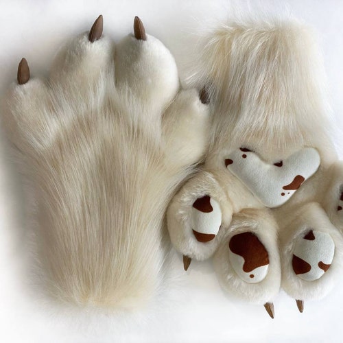 Gray White Fur Paws With Claws Fursuit Hand Paws Cat Paws - Etsy