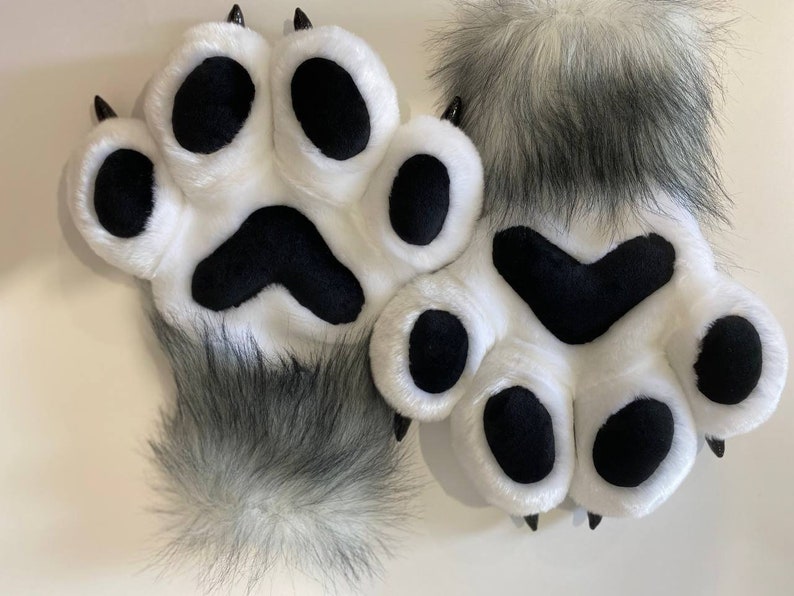 Gray Black White Fur Paws With Claws Fursuit Hand Paws Cat - Etsy