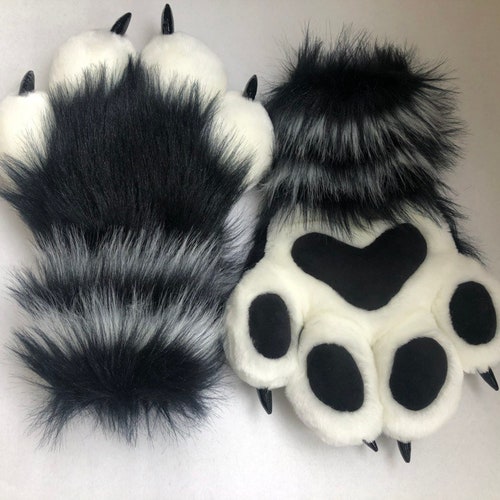 Gray Black White Fur Paws With Claws Fursuit Hand Paws Cat - Etsy
