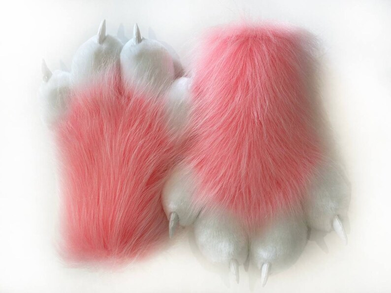Pink White Fur Paws With Claws Fursuit Hand Paws Cat Paws - Etsy