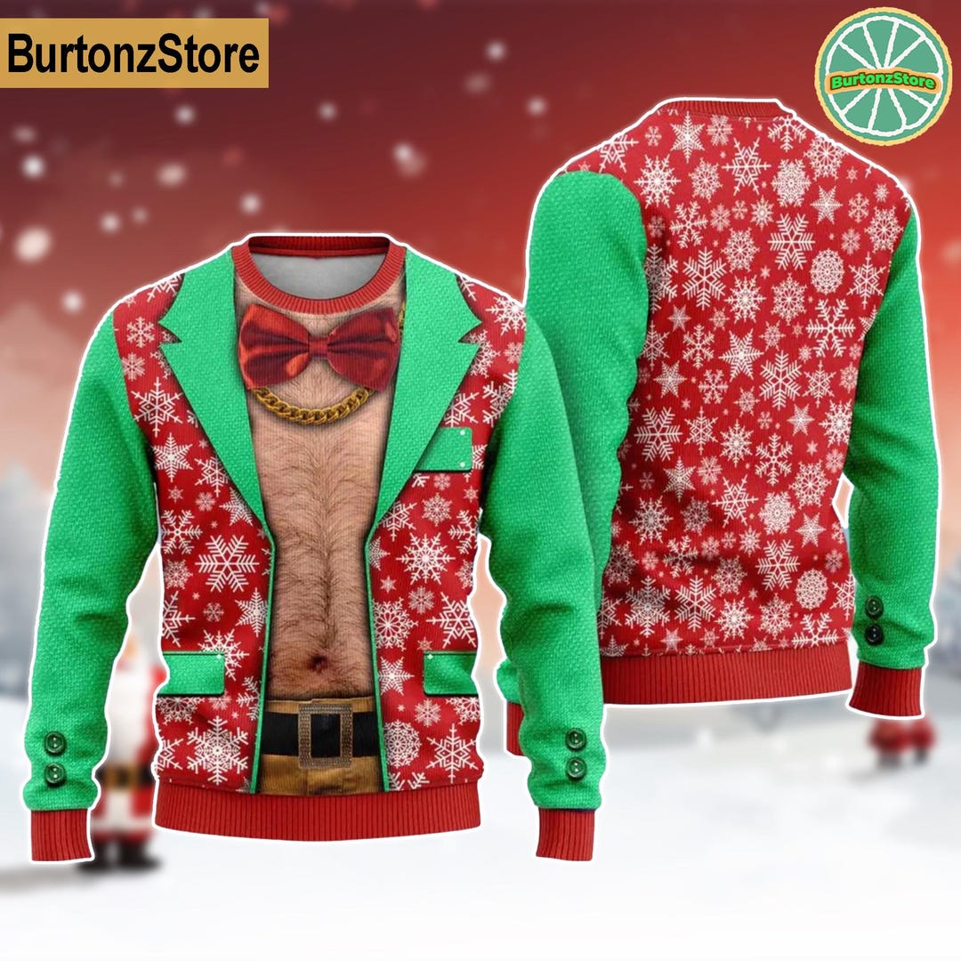 Bad Santa Sweater, Faux Real Realistic Ugly Christmas Sweater, Humorous ...
