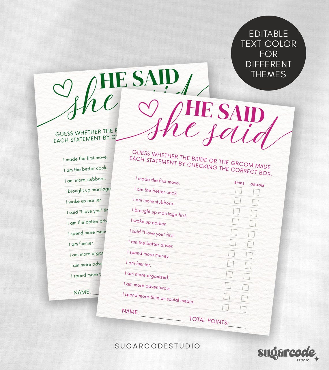 He Said She Said Bridal Shower Game | Guess Who Said It | Printable ...