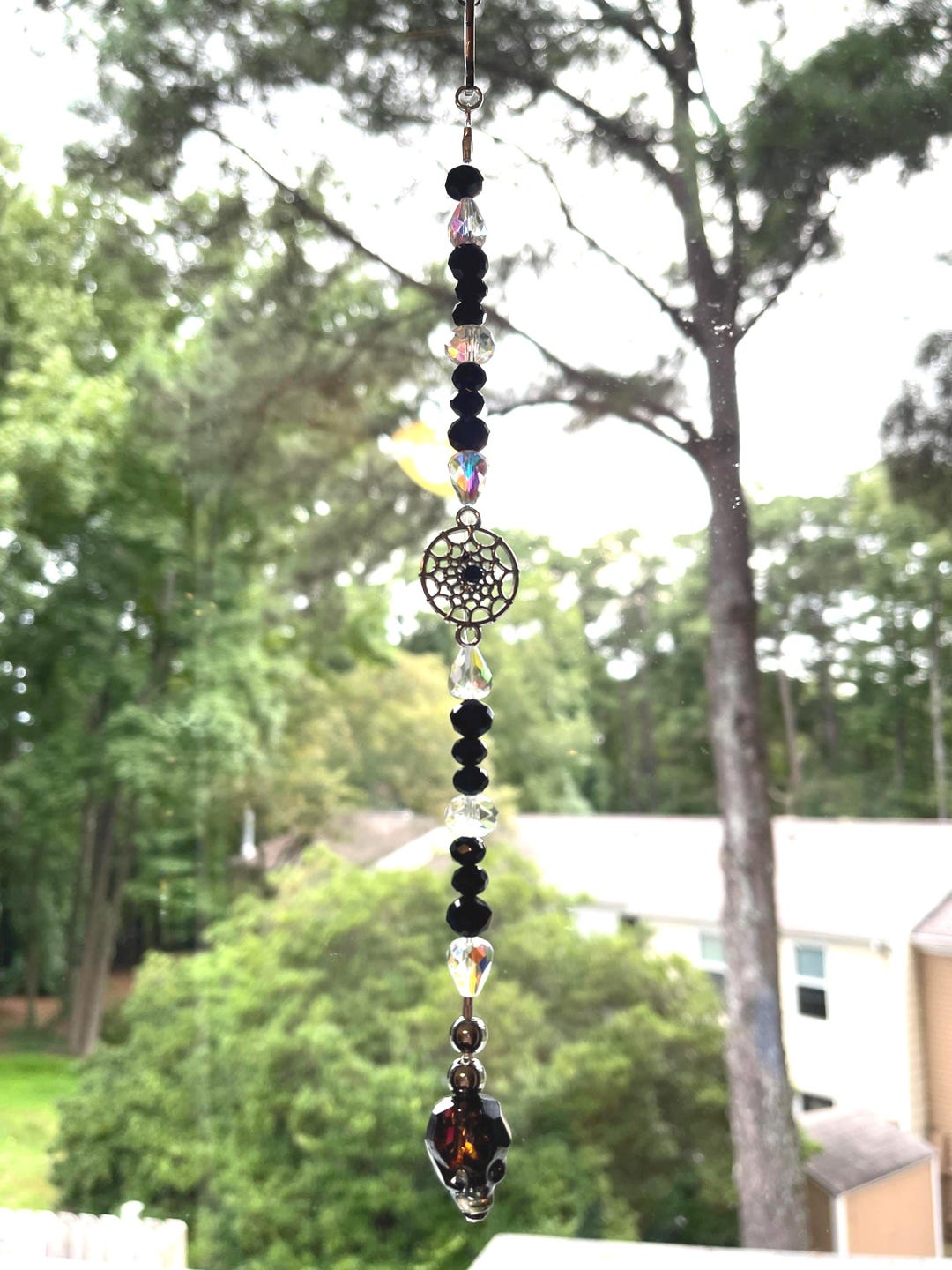 Crystal Skull Suncatcher: Silver Web Charm, Gothic Halloween Decor - Etsy