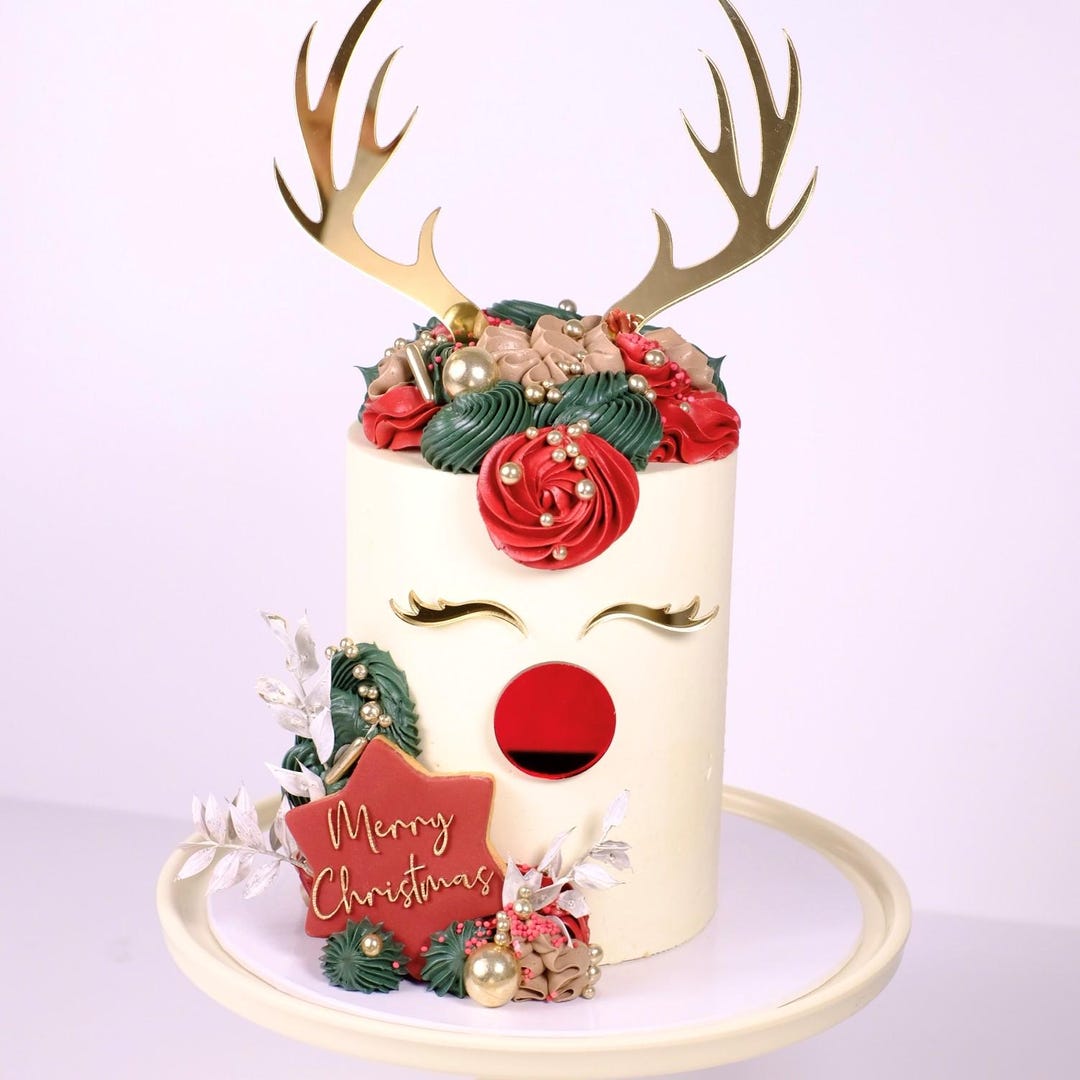 Reindeer Rudolph Cake Topper Set Antlers Eyebrows Nose Red - Etsy UK