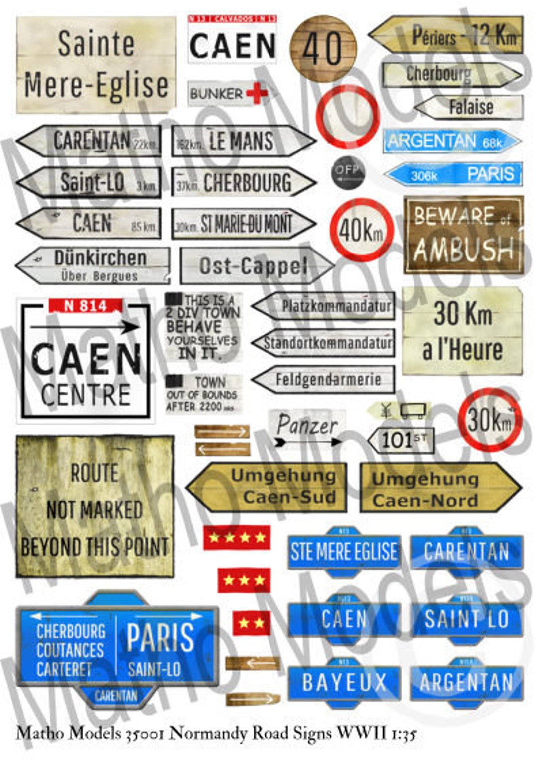 Normandy Road Signs WWII - 1:35 Scale - Printed Paper (matho Models ...