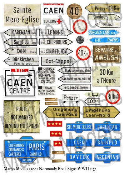 Normandy Road Signs WWII 1:35 Scale Printed Paper matho Models 35001 - Etsy