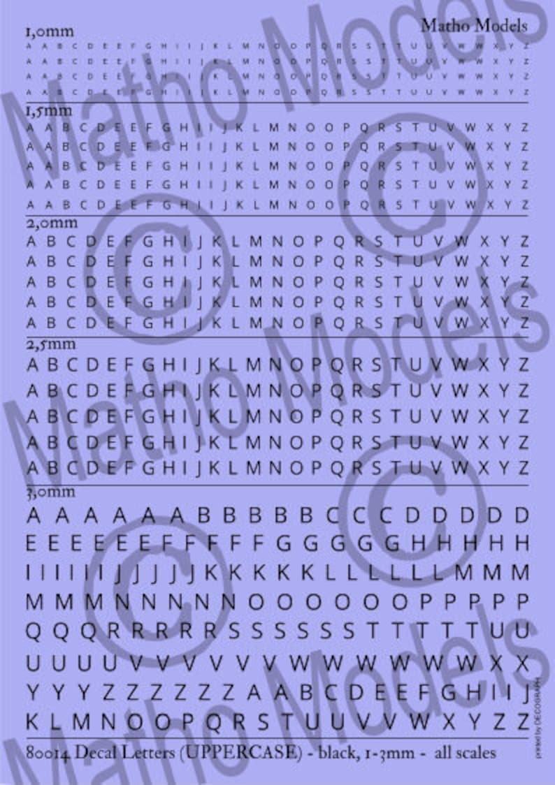 Decal Letters (UPPERCASE) - Black, 1-3mm - All Scales - Waterslide ...