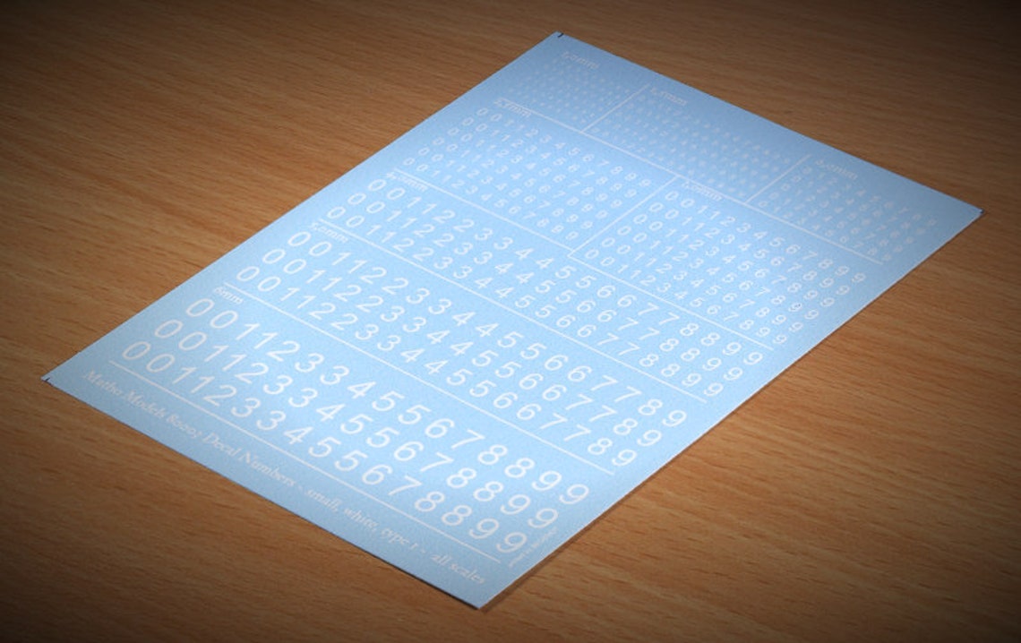 Decal Numbers - Small, White, Type 1 - All Scales - Waterslide Decals ...