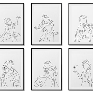 A Set of 6 Princesses Digital Art Print Kids Bedroom Nursery Gift Idea ...