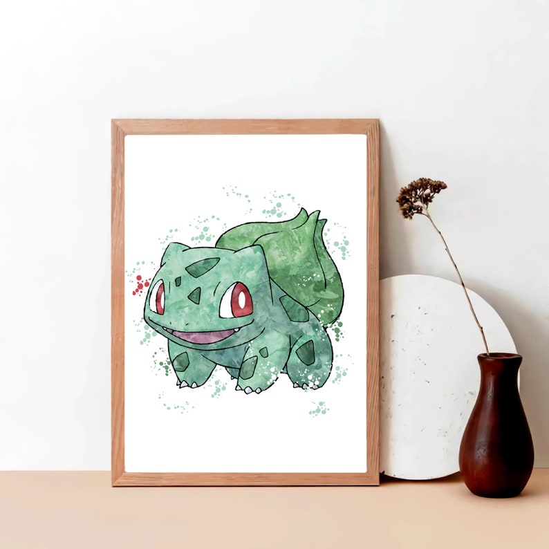 Ilustración imprimible de arte digital de Pokémon Bulbasaur, decoración ...