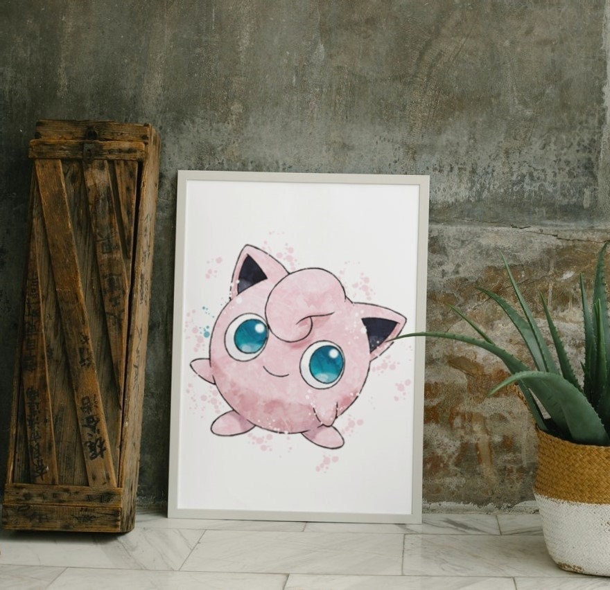 Jigglypuff Pokemon Digital Art Printable Illustration, Bedroom Nursery ...